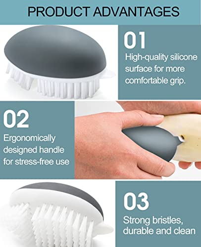Dfacio 2Pack Vegetable Brush, Non-Slip Grip Potato Scrubber Veggie Brush with Flexible and Hard Bristles, Vegetable Brush Scrubber for Food, Corn Silk and Carrots, with Dots Remover