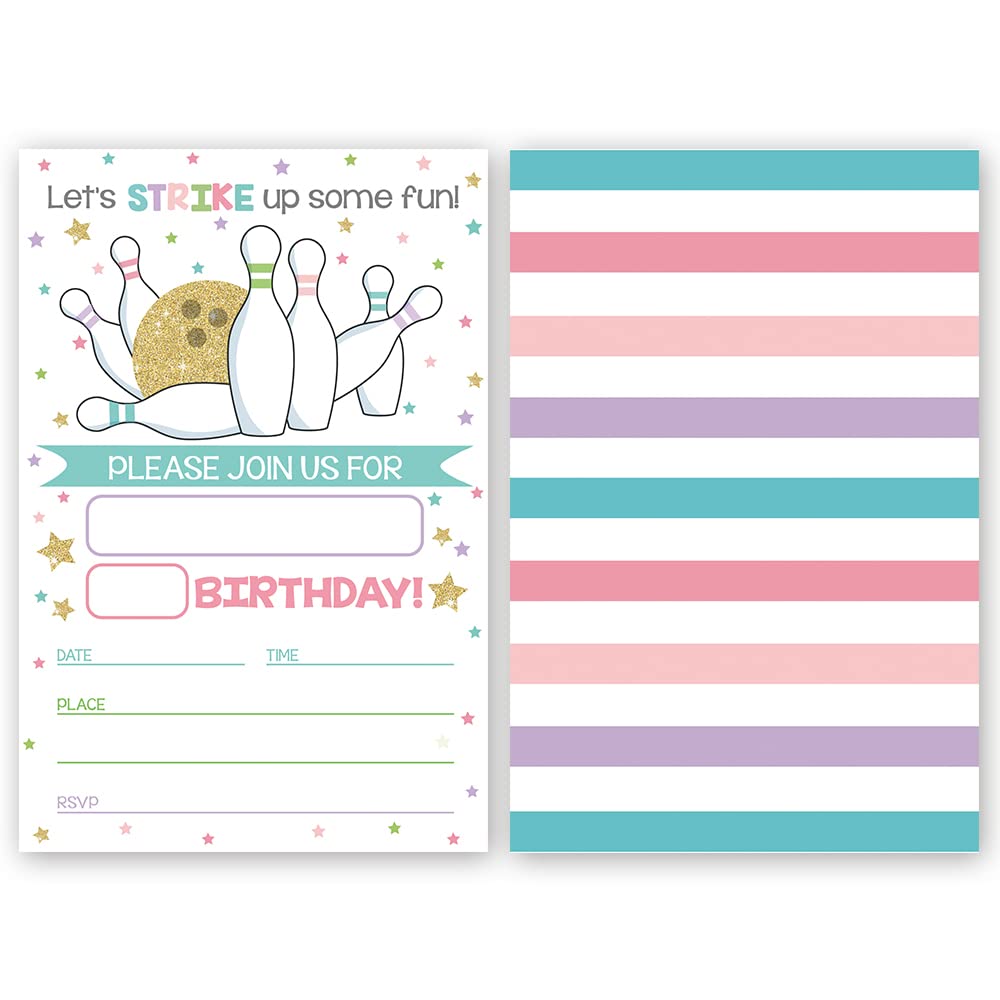 LoaHak Bowling Birthday Invitation, Bowling Invitation, bowling party favors for kids, birthday party invitations. (010)