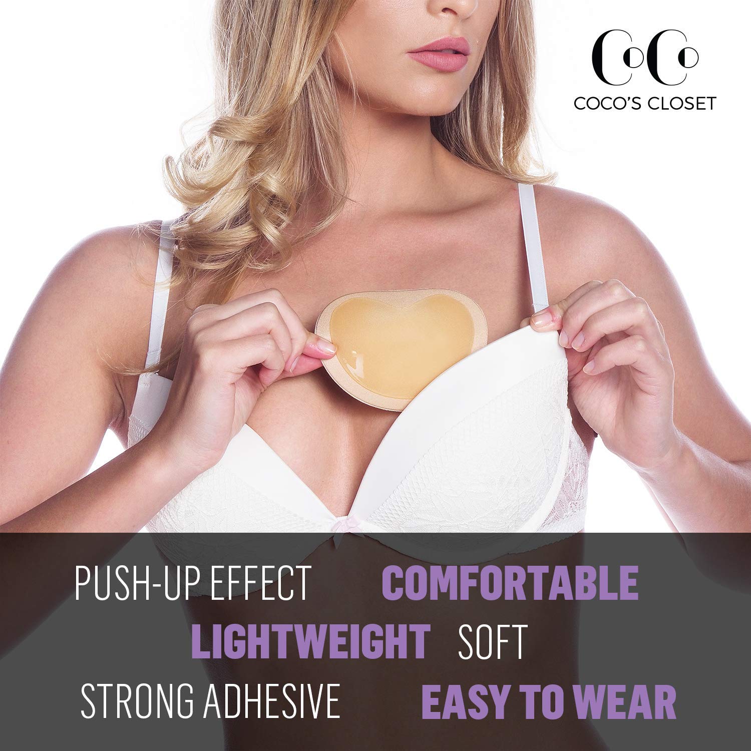Cocos Bra Pads Inserts Push Up - Lift Breast Sticky Bra Enhancer Insert - Adhesive Silicone Bra Cups for Instant Cleavage