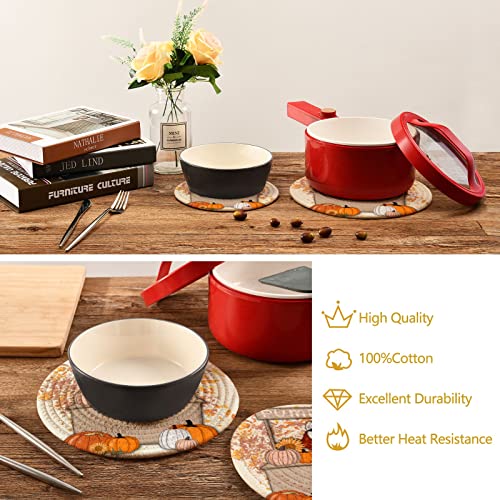 Spring Dogs Sunflower Pot Holders Trivets 2 Pcs Heat Resistant Trivets for Hot Dishes,Puppy Pumpkin Funny Cotton Thread Weave Trivet Mats for Hot Pads Pans Pot Bowl Teapot for Kitchen Decor