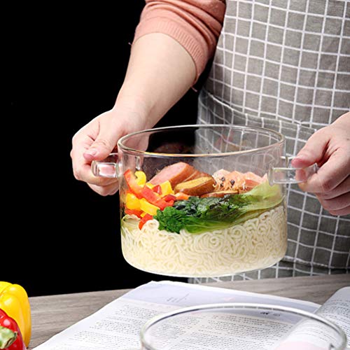 DOITOOL Glass Pots for Cooking On Stove Clear Heating Salad Fruit Serving Bowl Microwave Safe Home Kitchen Porridge Soup Noodles Food Storage (1350ml)