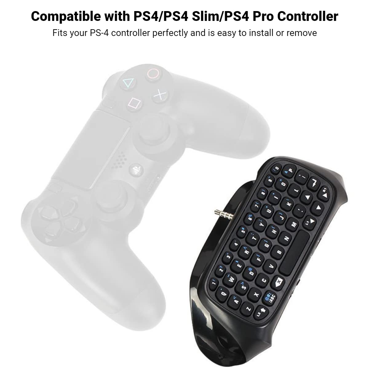 Controller Keyboard for PS4, Wireless Bluetooth Keypad Mini Chatpad Rechargeable Online Gaming Live Chat Message Gamepad Keyboard with Built-In Speaker & 3.5MM Audio Jack for Playstation 4 Dualshock