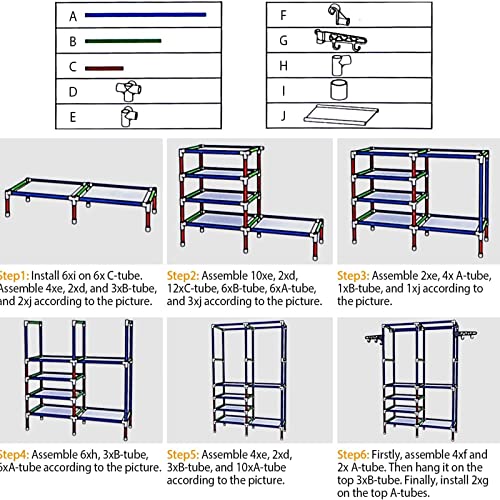 KOCASO Clothes Garment Rack 42.1"x14"x66.1", Metal Clothing Rack, Freestanding Wardrobe Closet Rack with 4 Shelves, Closet Organizer with 2 Hanging Rods Black
