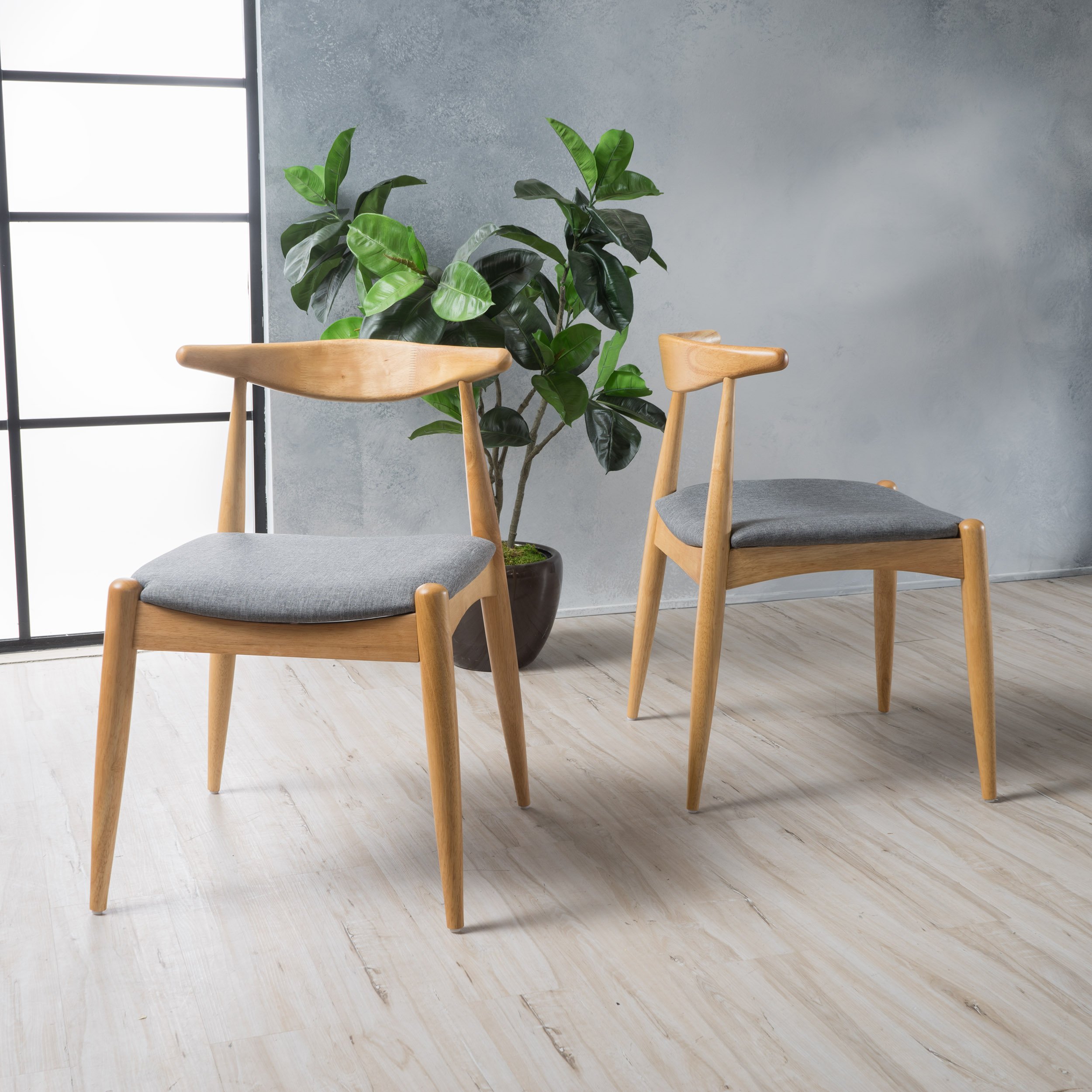 Christopher Knight Home Nyala Wood Dining Table, Natural Oak Finish & Francie Fabric with Oak Finish Dining Chairs, 2-Pcs Set, Grey/Oak