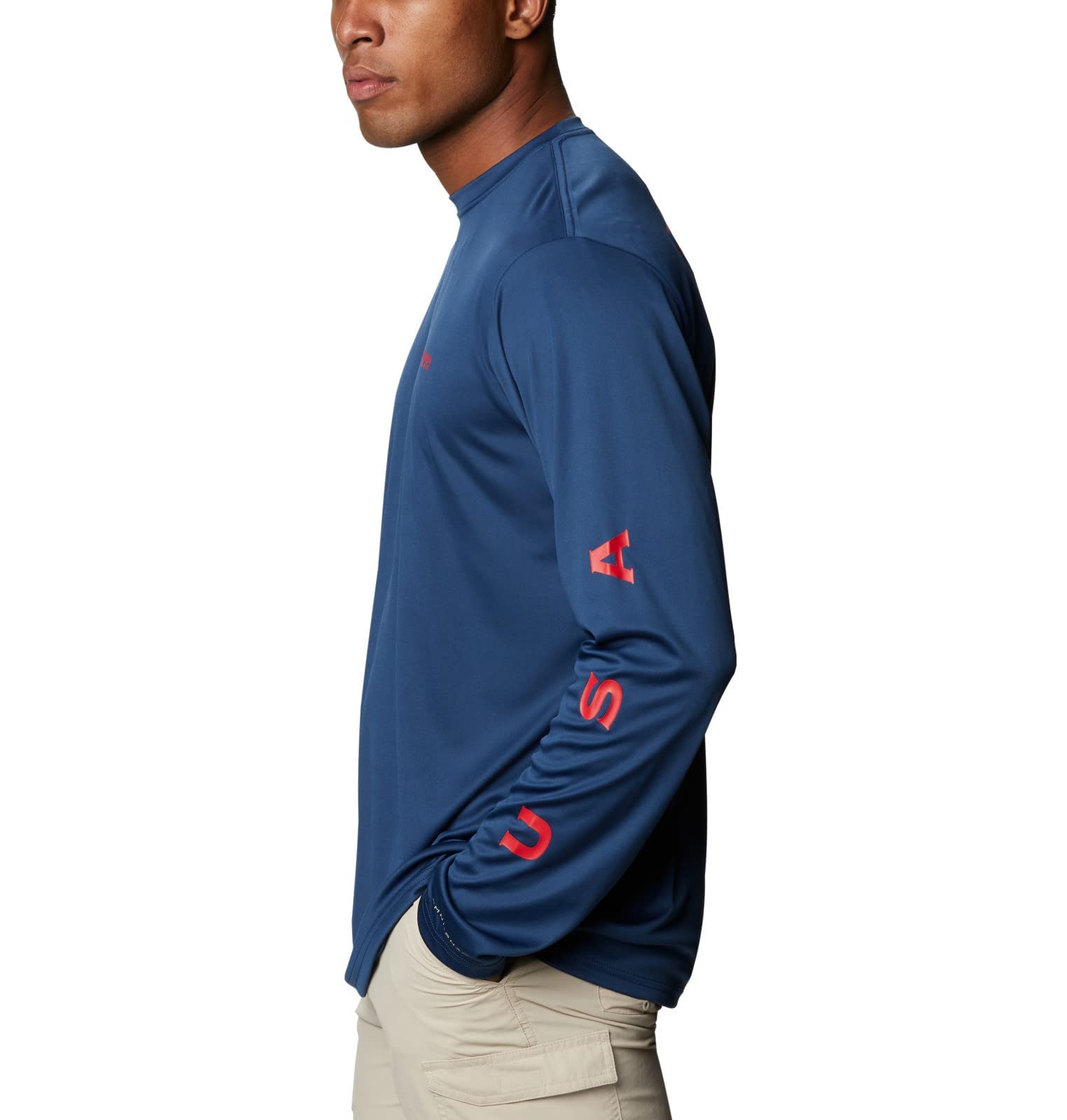 Columbia Men’s PFG Terminal Tackle Destination Long Sleeve, Sun Protection, Sun Glow/Louisiana, Large