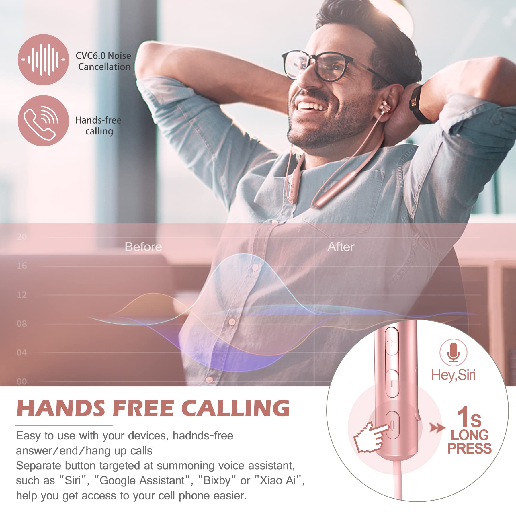 OINMELY Neckband Bluetooth Headphones V5.0 Wireless Headset Sport Earbuds w/Mic 12Hrs Playtime Cordless Noise-Canceling Earphones for Gym Running Compatible with iOS Samsung Android