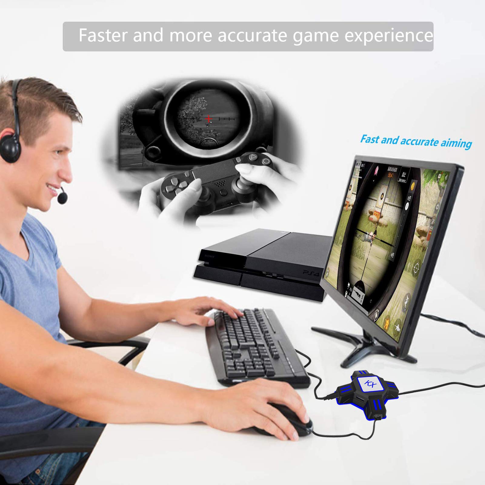 WskLinft Adapter Portable Strong Compatibility Lightweight Gaming Mouse Keyboard Converter for Xbox/Switch/PS3 Suitable for Most Handle Game Adapters Black