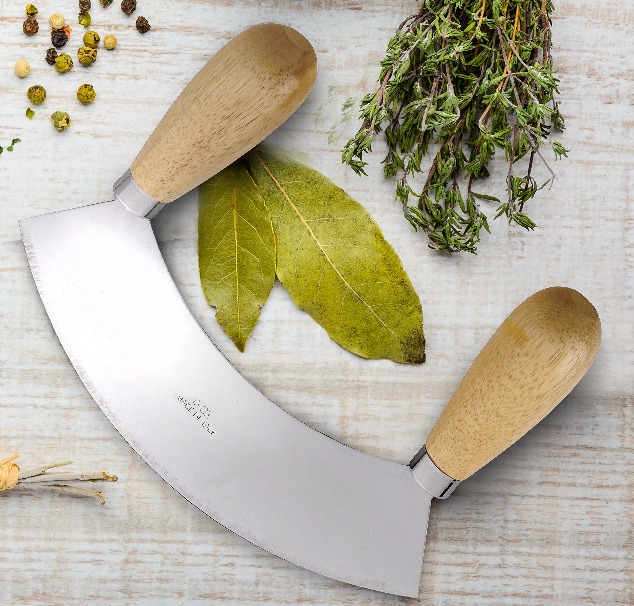 Fantes Mezzaluna Rocking Chopper, Stainless Steel Blade with Beechwood Handles, 9.5-Inch Blade, The Italian Market Original since 1906
