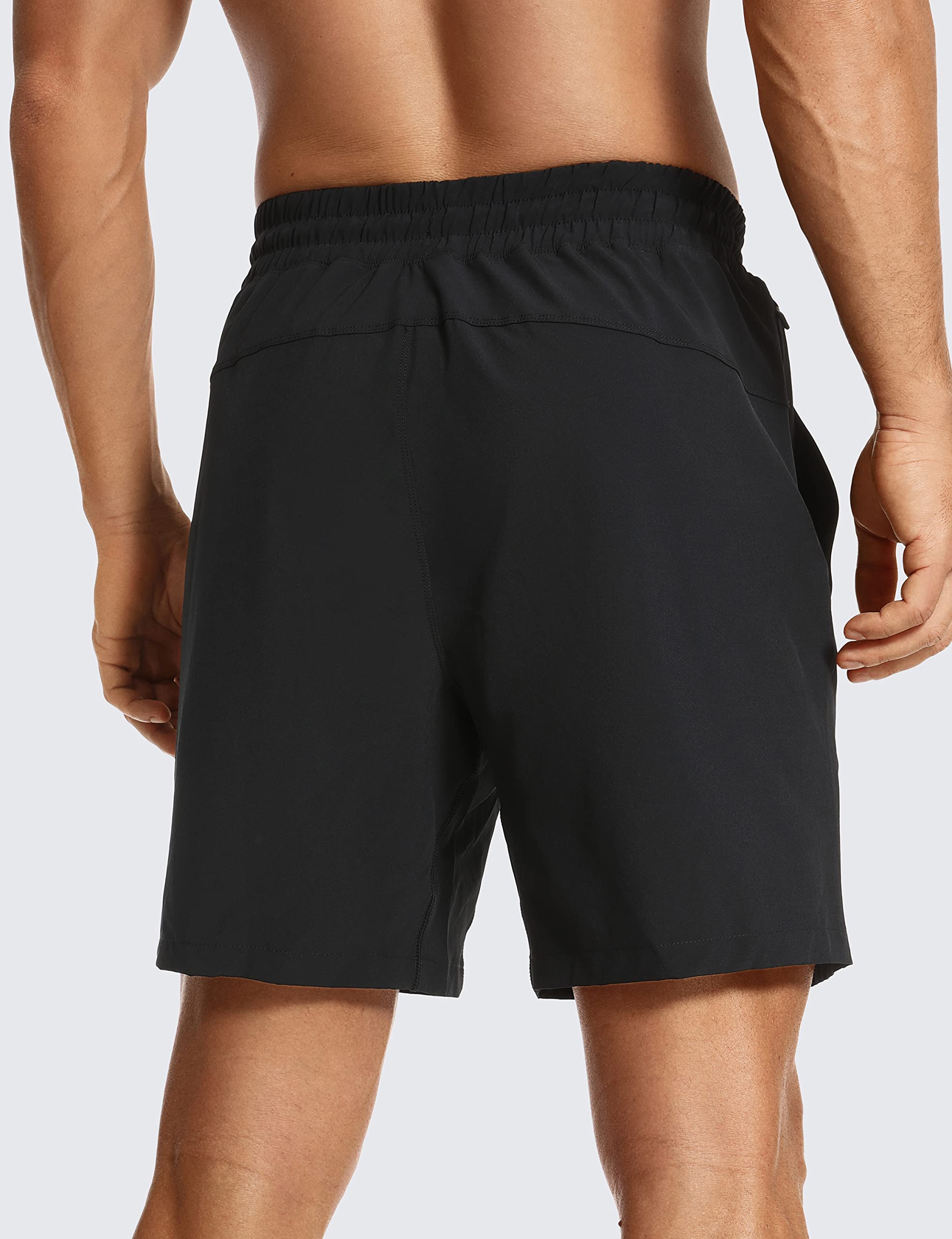 CRZ YOGA Men's Linerless Workout Shorts - 7'' Quick Dry Running Sports Athletic Gym Shorts with Pockets Black Large