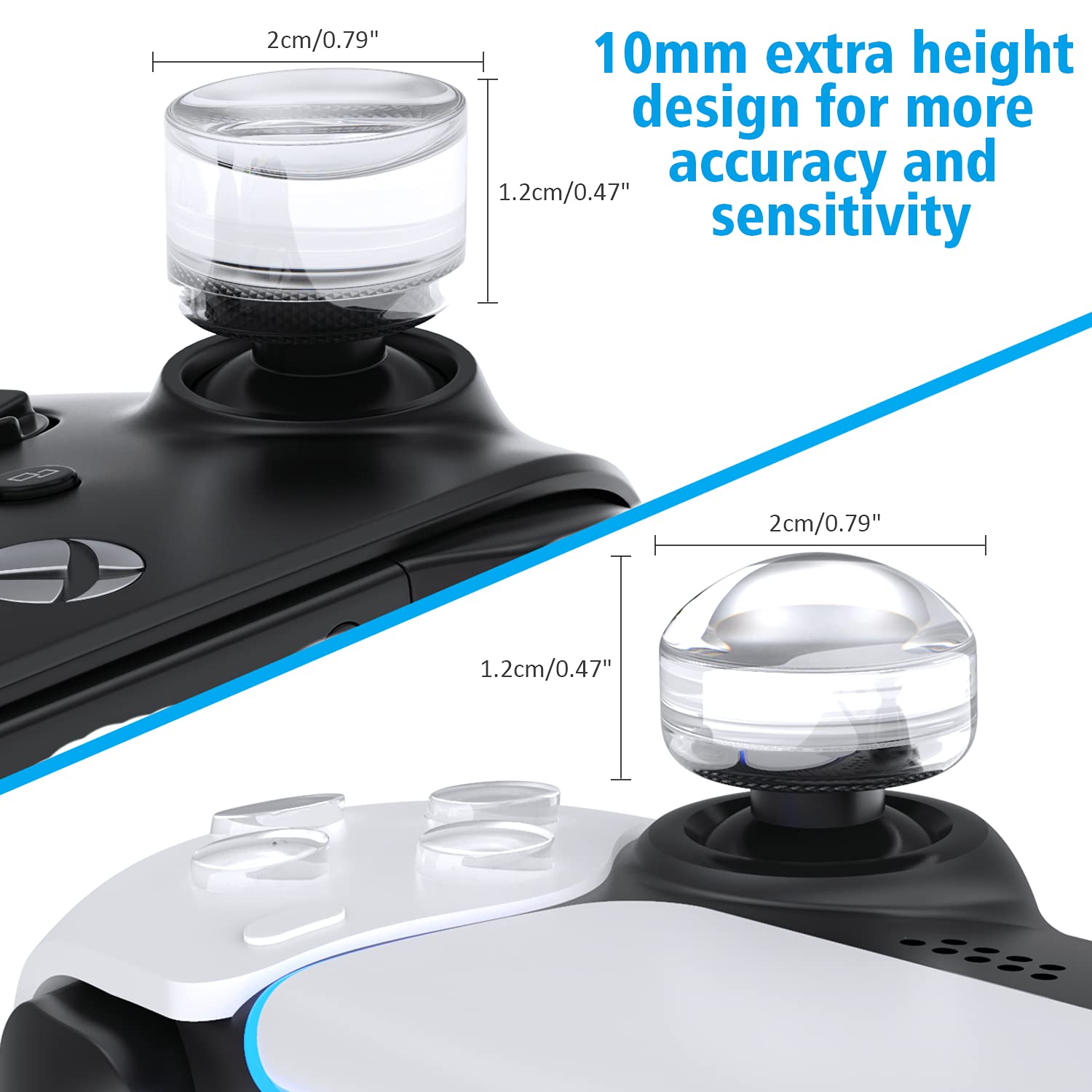 Controller Thumbstick Grips Extenders for PS5/ PS4/ PS3/ Switch Pro/Xbox One/Series X/S Gaming Controller Accessories, OIVO Universal Crystal Clear Soft Silicone Cover Joystick Thumb Grip Caps,4 PCS