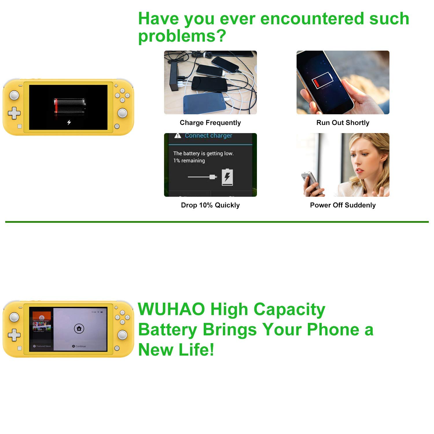 WUHAO HDH-003 Battery for Nintendo Switch Lite Battery Replacement [2025 Upgraded] Lite HDH-001 Replacement Battery with Adhesive Tape Tool Repair Kit