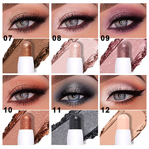 evpct 6Pcs 2 tone Eye Shadow Stick Makeup Set Waterproof Cream Eyeliner Crayon Set White Brown Gold Pink Dark Purple Bronzer Black Shimmer Eye Brightener Pencil Highlighter