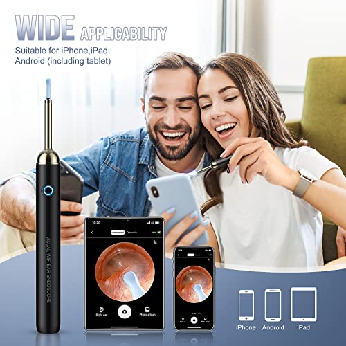 Ear Wax Removal, Ear Cleaning Kit with 1080P Camera, Ear Cleaner with Camera and Light, Ear Camera Wax Removal with 6 Ear Spoons, Ear Wax Cleaner for iOS & Android (Black)