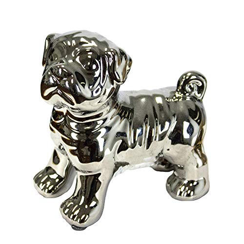 Sagebrook Home Ceramic Pug Dog Figurine, Accent Piece Sculpture Home Decor Collectible, Craft Ornament Art Statue Decoration for Interior Design, 4.5" x 3" x 5", Silver