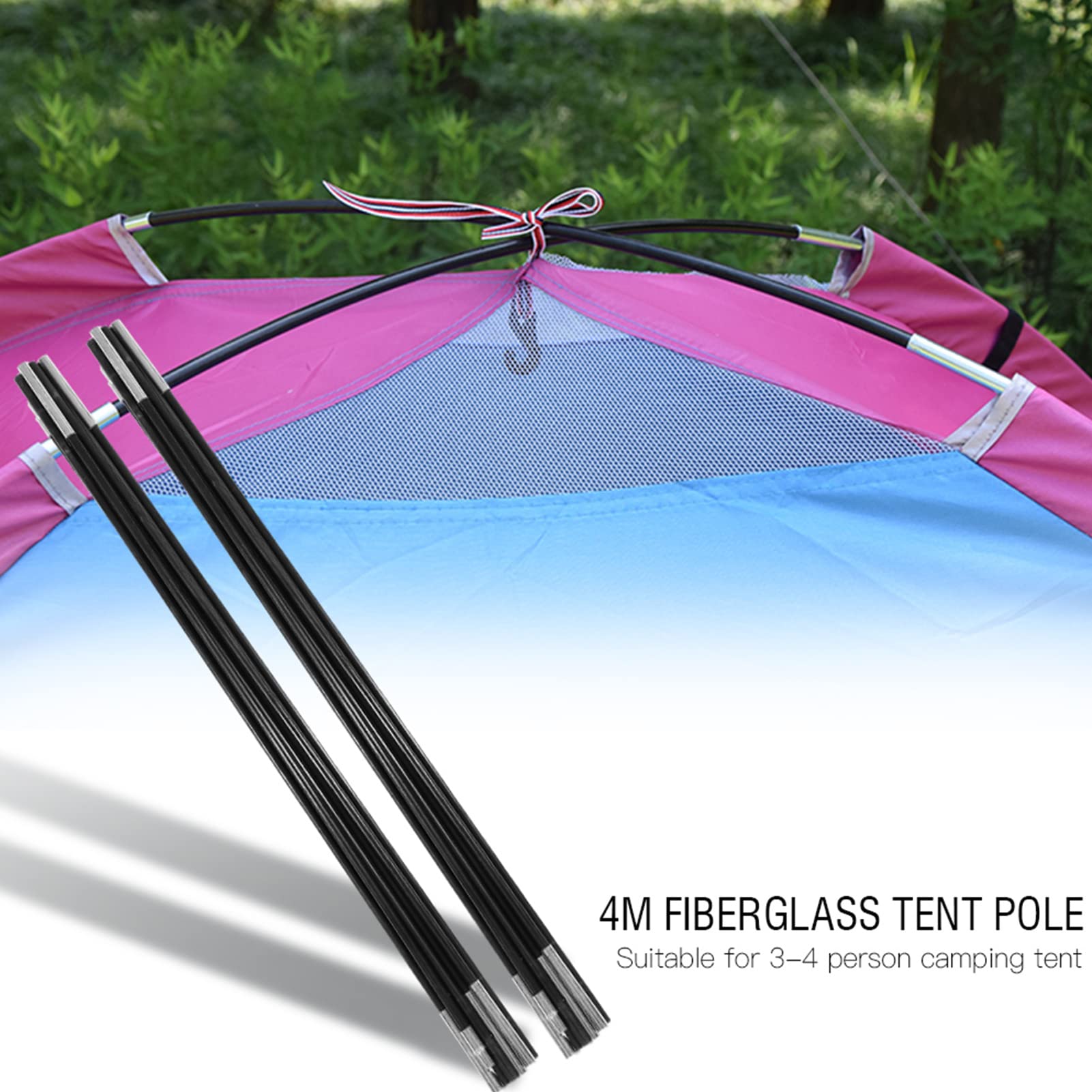 Camping Tent Pole, 3.96 M/13 Ft 2 Sets 7 Sections Portable Fiberglass Tent Support Rod Outdoor Double Tent Pole Frames Kit for Camping Hiking Outdoor Activity