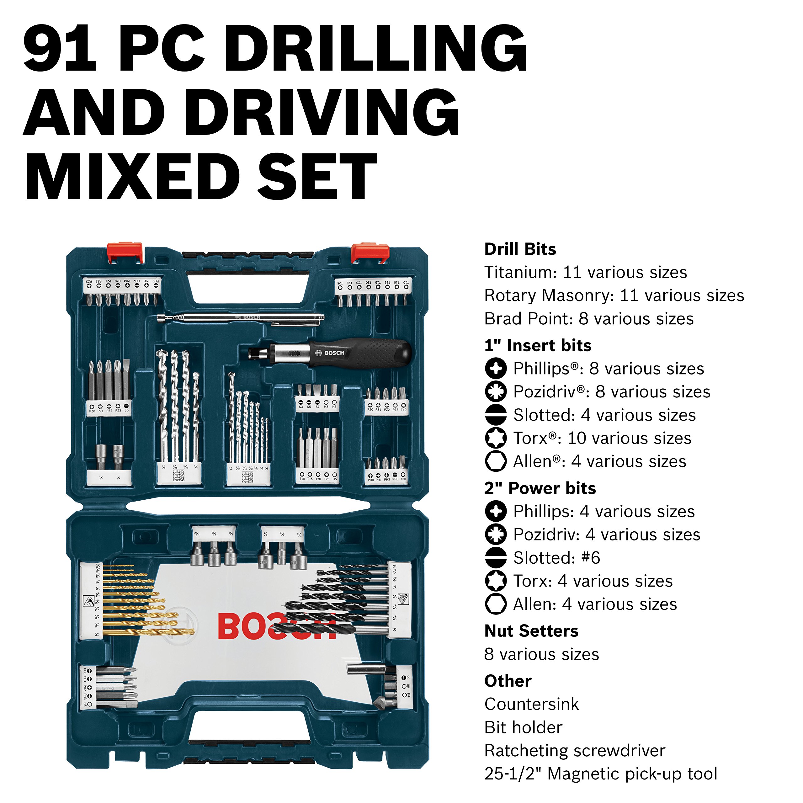 Bosch CLPK232-181 18V 2-Tool Combo Kit (Drill/Driver & Impact Driver) with (2) 2.0 Ah Batteries and 91-pc drill and drive bit set