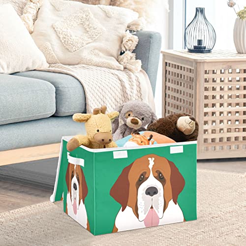 innewgogo Saint Bernard Dog Storage Bins with Lids for Organizing Cube Cubby with Handles Oxford Cloth Storage Cube Box for Pets Toys
