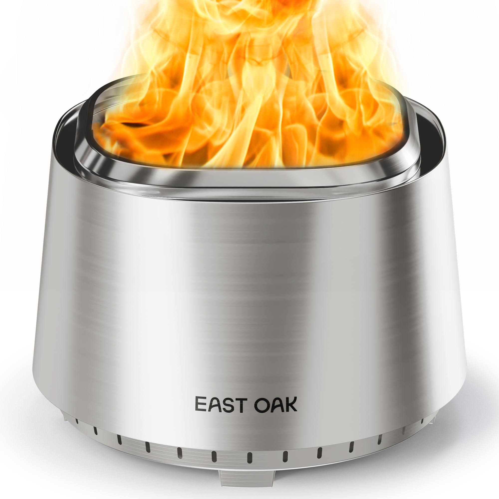 EAST OAK Fire Pit Smokeless 21'' for Outside Patio, 304 Stainless Steel Wood Burning Fireplaces, Portable Outdoor Bonfire Pit with Poker, Stand & Removable Ash Pan for Camping, Chisel Steel