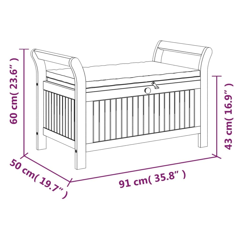 loibinfen Wooden Outdoor Patio Storage Bench Large Deck Box with Brown Cushion 35.8"x19.7"x23.6" Solid Wood Acacia Storage Box Deck Box with Seat for Garden, Balcony, Porch, Pool,Yard