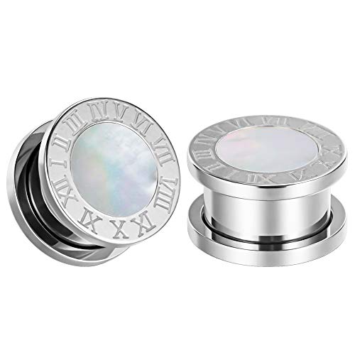 COOEAR Stainless Steel Elegant Ear Gauges Screw Back Plugs And Ear Tunnels Piercing Seashell Stretchers 1 Pair Packed.
