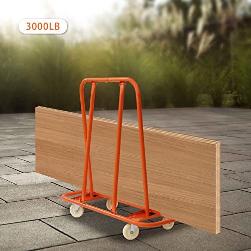Drywall Cart Commercial 3000LBS Load Capacity Heavy Duty Drywall Sheet Cart & Panel Dolly with 4 Swivel Wheels - Orange