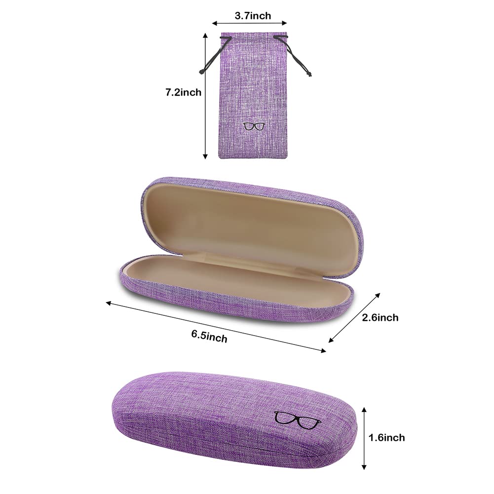 CHZZMS 4 Pack Hard Shell Eyeglasses Cases Protective Glasses Case, Gray,green,purple,brown, 6.5 x 2.6 x 1.6 inches