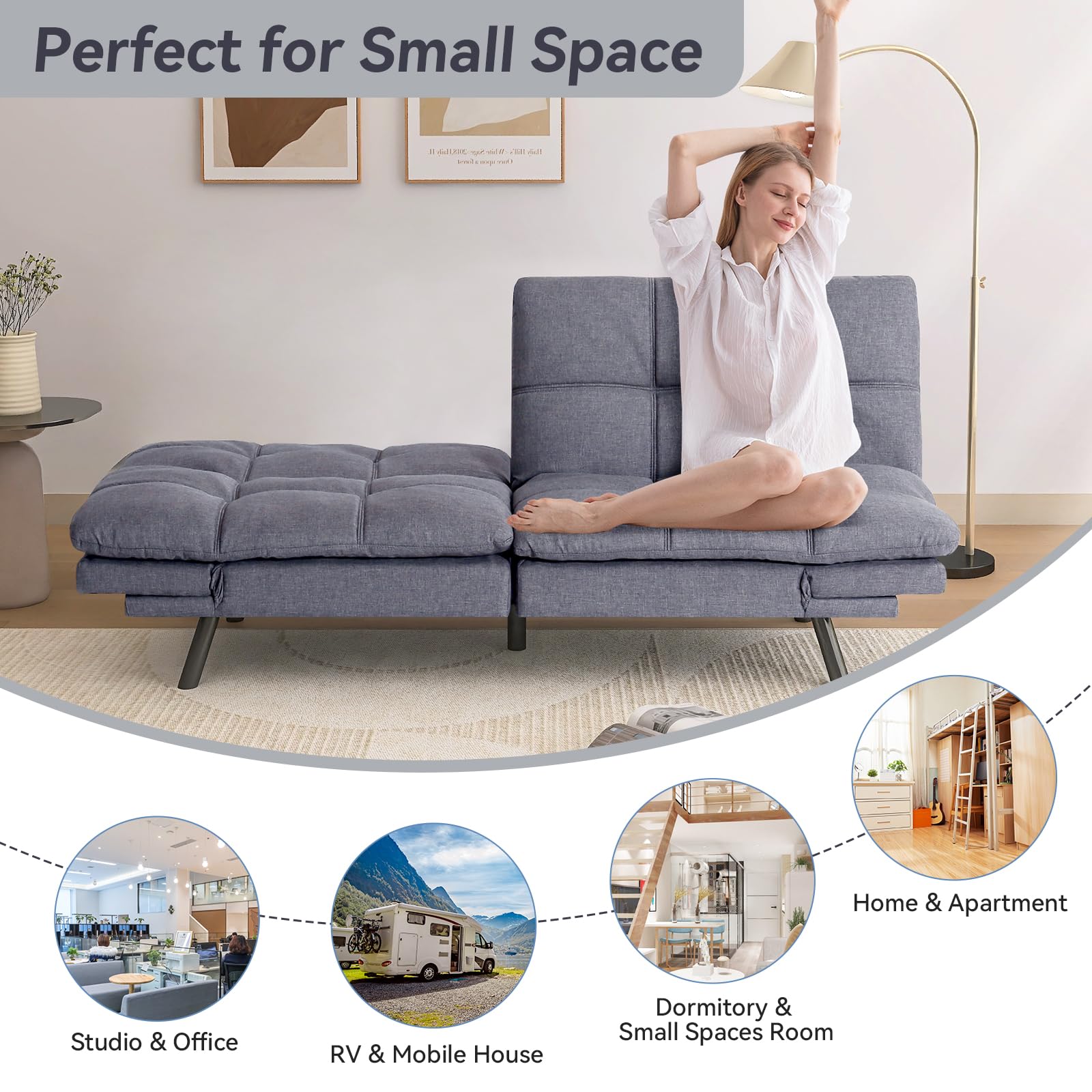 Hcore Sofa Bed,Convertible Sleeper Futon Couch Sofabed, Grey
