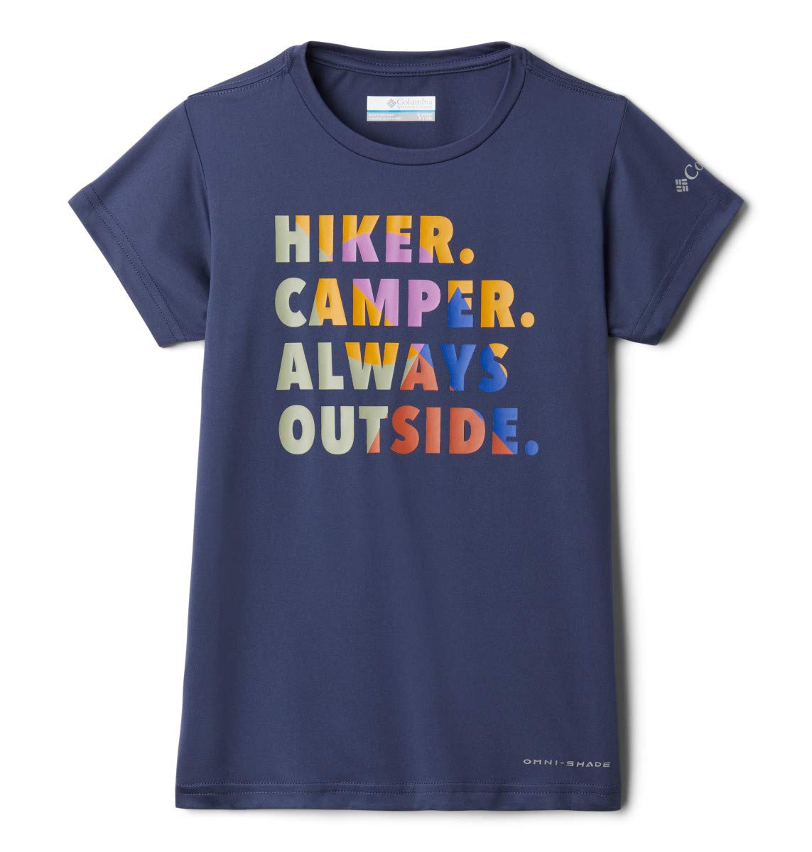 Columbia Youth Girls Sasse Ridge Graphic Short Sleeve Tee, Nocturnal/Hiker Camper, Large
