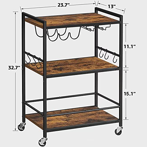 TUTOTAK Bar Cart, Serving Cart for Home, Microwave Cart, Drink Cart, Mobile Kitchen Shelf with Wine Rack and Glass Holder, Rolling Beverage Cart BC01BB030