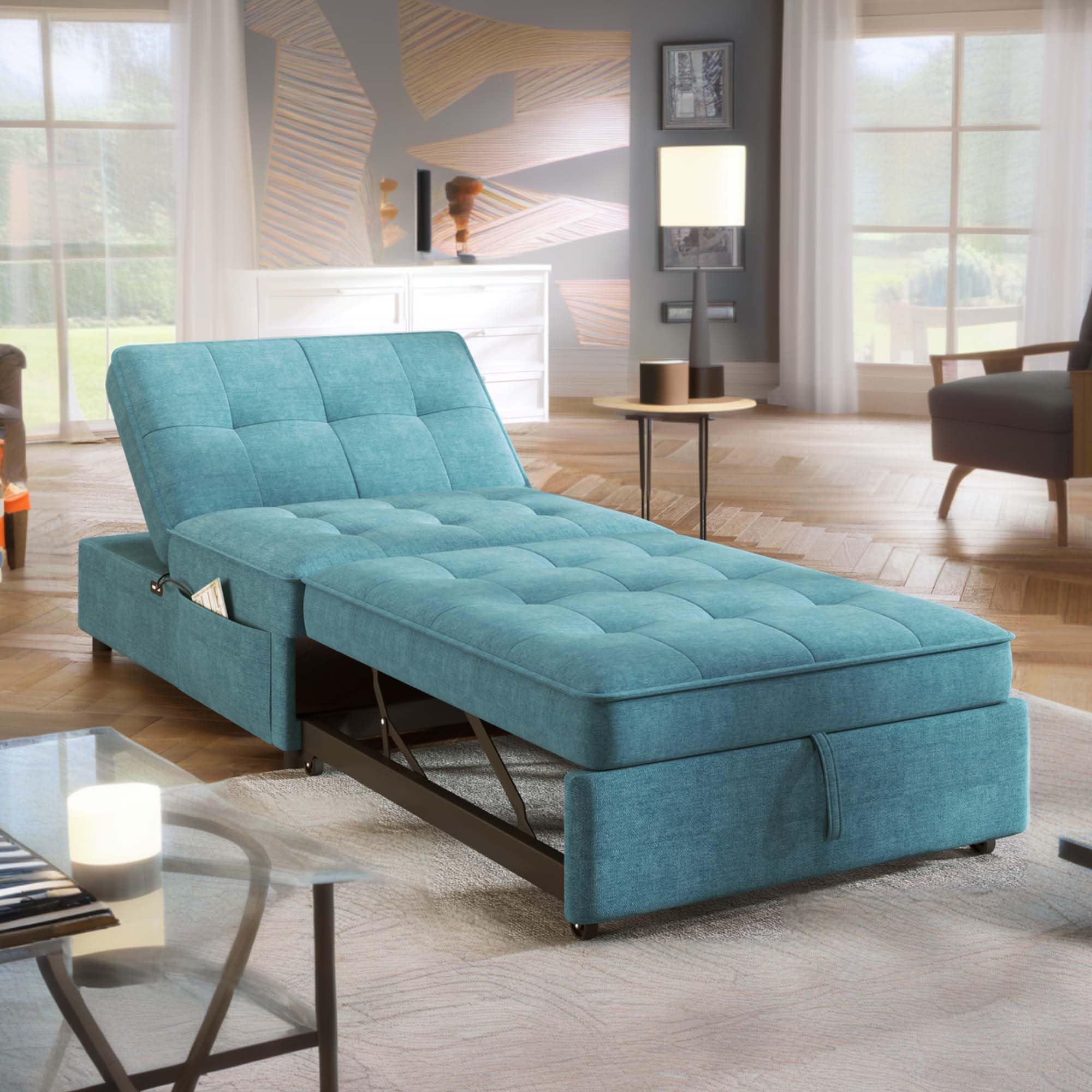HFYee Sofa Bed Sleeper Sofa Couch with Pullout Bed 3-in-1 Sofa Bed Chair Convertible Sleeper Chair Bed Adjust Backrest Into a Sofa Foldable Bed Modern Chair Bed Sleeper for Adults, Teal