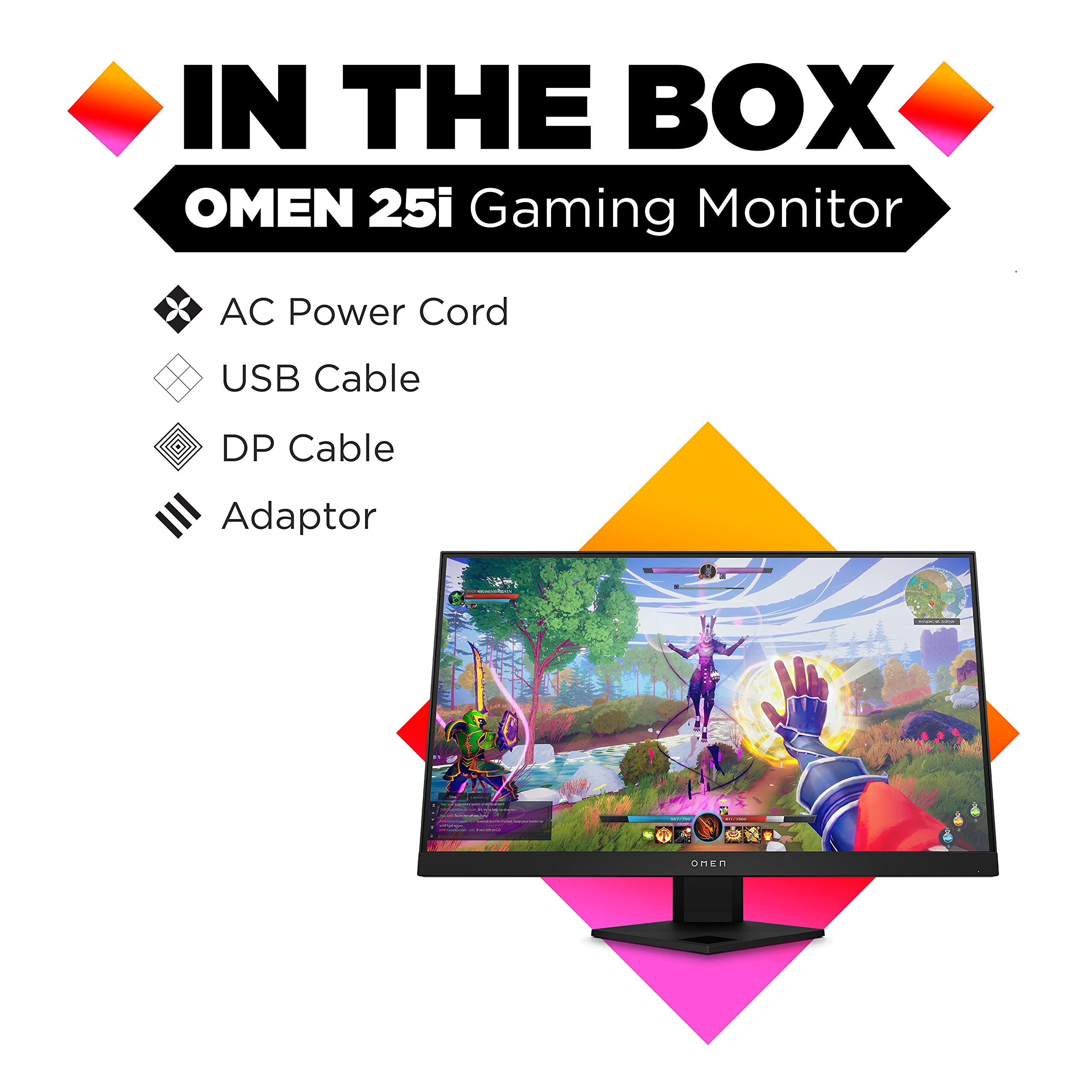 OMEN 25i Gaming Monitor, 1080p IPS FHD Display 165Hz with 1ms VESA HDR 400, NVIDIA G-SYNC Compatible, AMD FreeSync Premium Pro, VESA Mounting, Console Compatible, Eyesafe Screen (Renewed), Black
