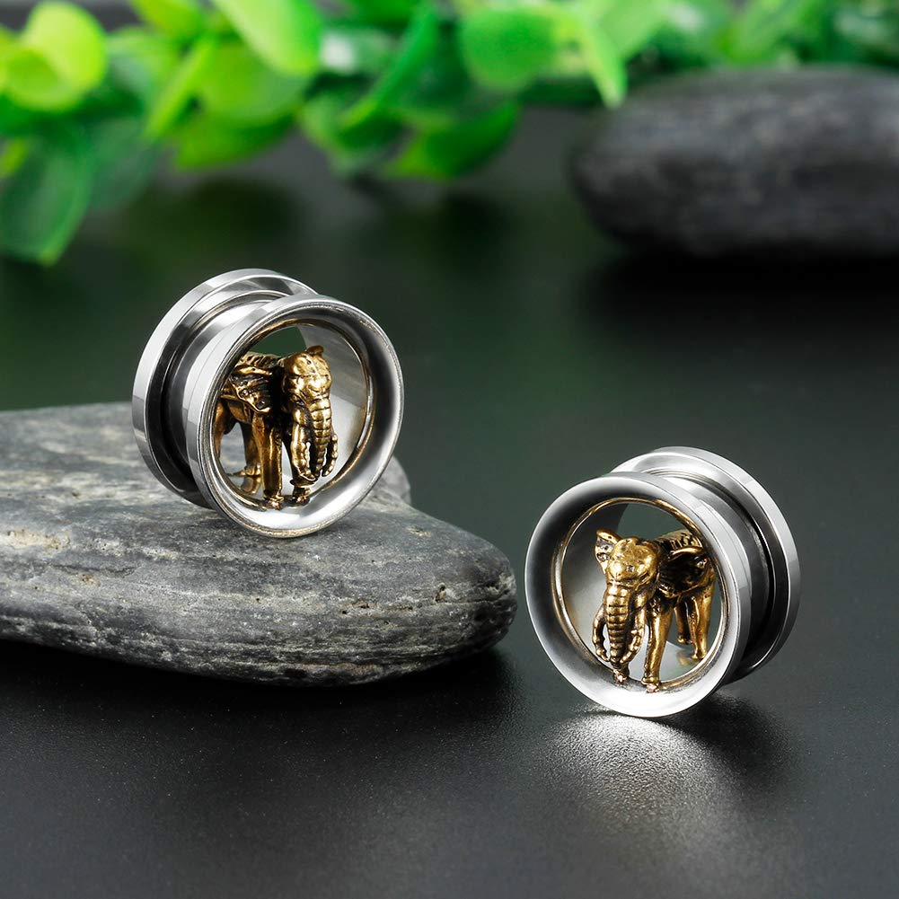 COOEAR Ear Gauges Cool Plugs and Tunnels Elephant Logo Stretchers Piercing 0g to 1" Gift Packing Expander.
