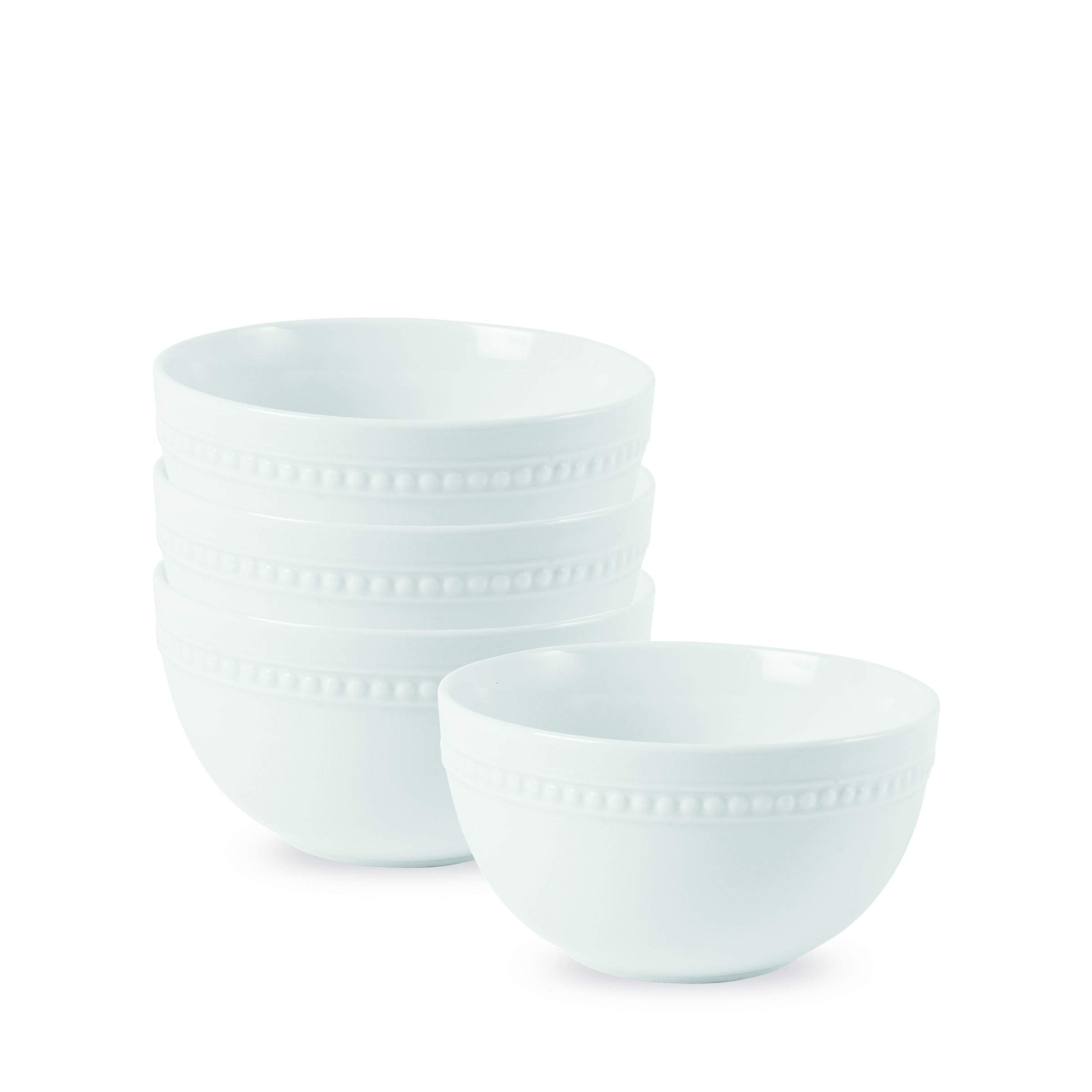Everyday White by Fitz and Floyd Beaded 26 Ounce Porcelain Soup Cereal Bowls, Set of 4