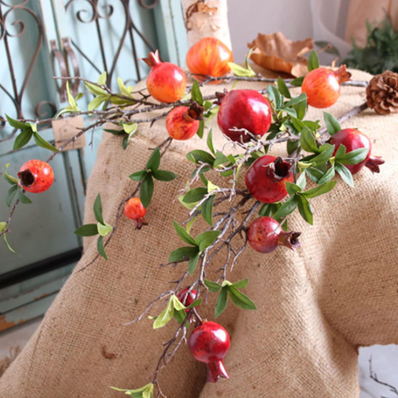 Warooma 3PCS 37.4 Inch Artificial Pomegranate Branches,Red Artificial Pomegranate Decoration for Home Office Restaurant Wedding Garden Photography (Red)