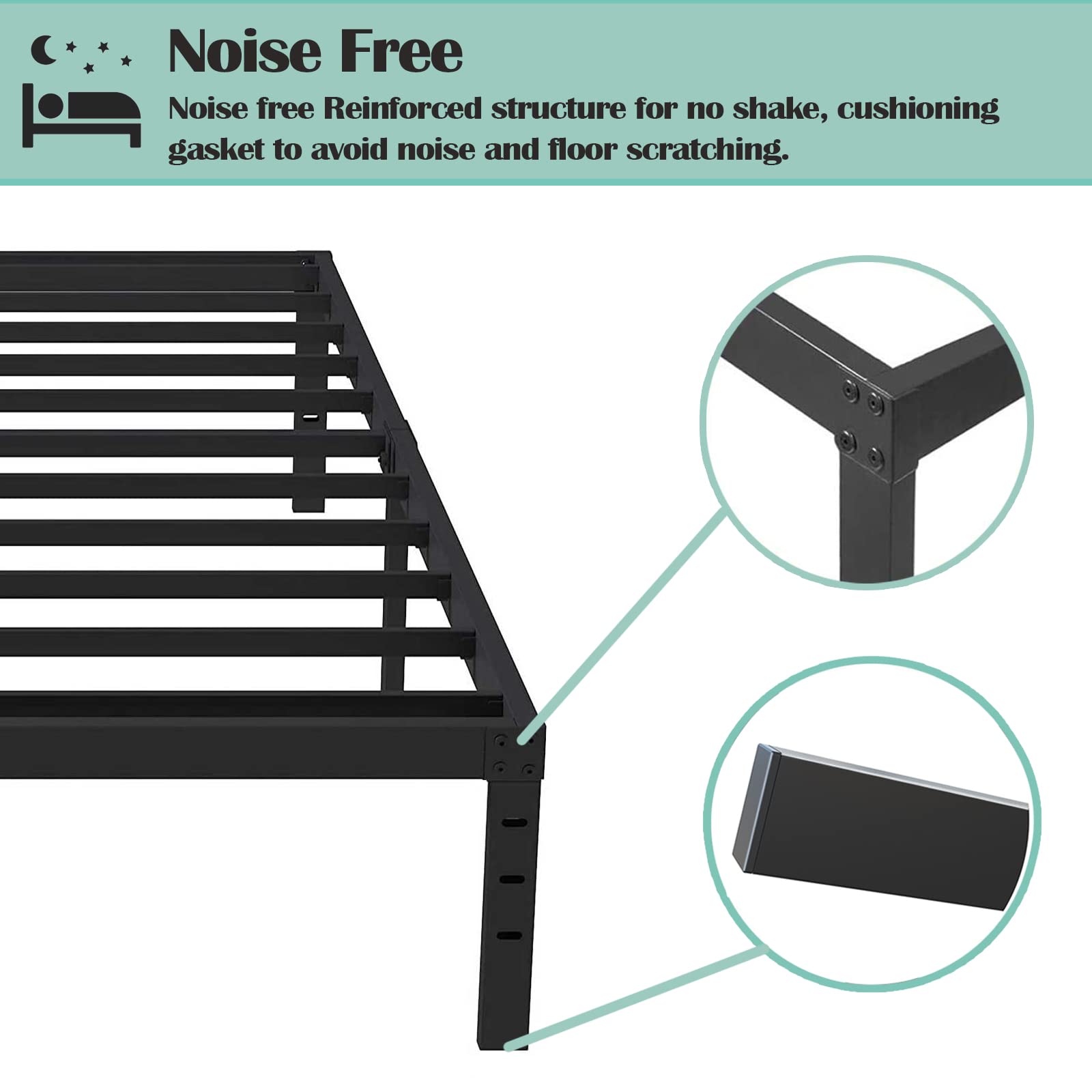 COMASACH Twin Bed Frame with headboard, 14 Inch High 3500lbs Heavy Duty Steel Slats Support Metal Bed Frames No Box Spring Needed,Noise-Free,Easy Assembly-Black