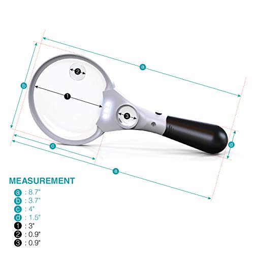 MagniPros 3 Ultra Bright LED Lights 3X 4.5X 25X Power Handheld Reading Magnifying Glass with Light- Ideal for Reading Small Prints, Map, Coins, Inspection and Jewelry Loupeā¦