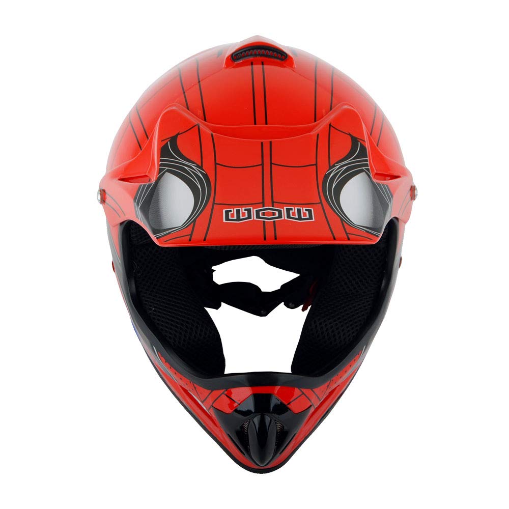 WOW Youth Kids Motocross Helmet BMX MX ATV Dirt Bike Helmet Spider Red + Goggles + MG Youth Red Glove Bundle