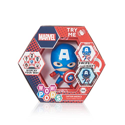 WOW! PODS Avengers Collection - Captain America | Superhero Light-Up Bobble-Head Figure | Official Marvel Collectable Toys & Gifts 4 inches