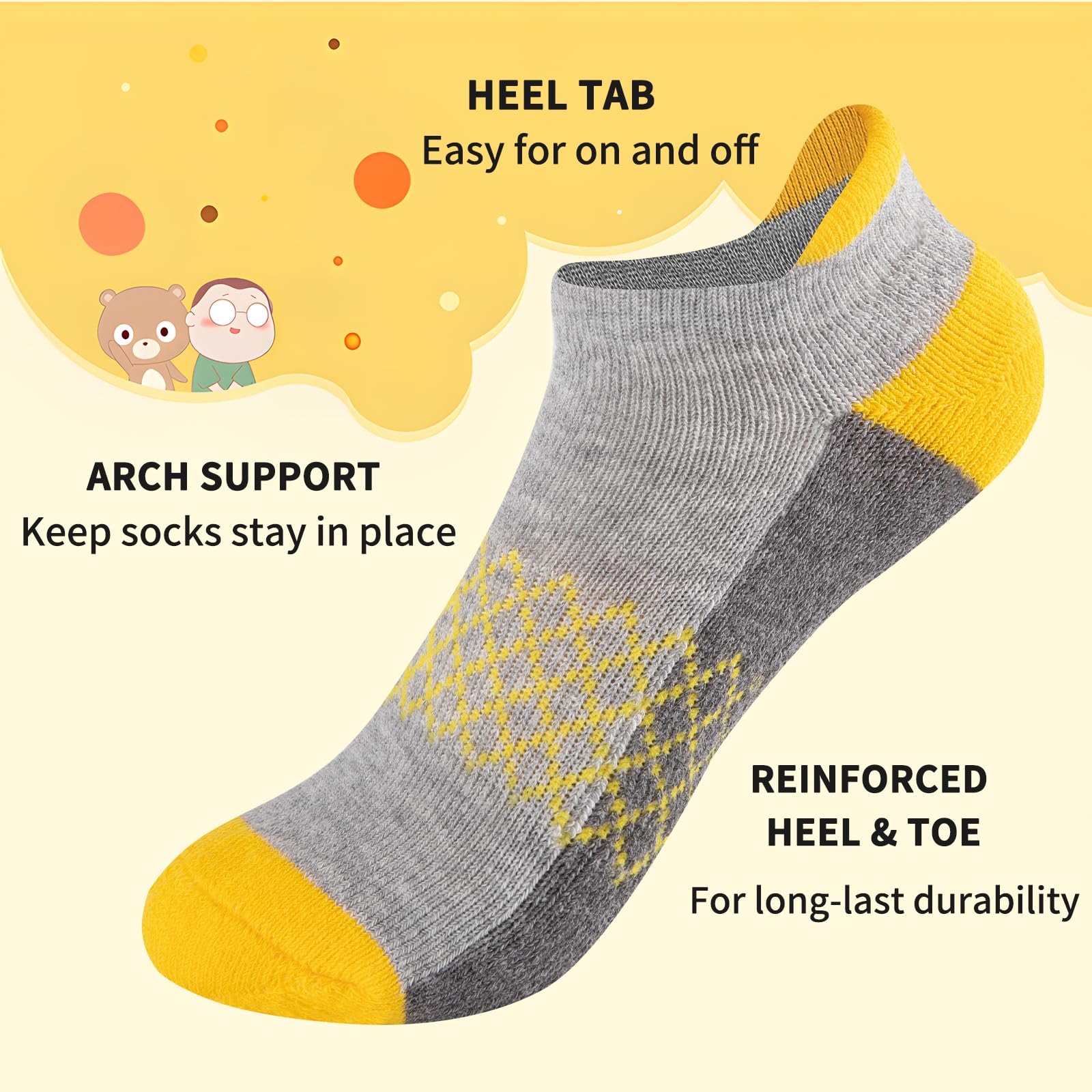 Comfoex Boys Socks 6 Pairs Ankle Athletic Sock Half Cushioned Low Cut Socks For Little Big Kids