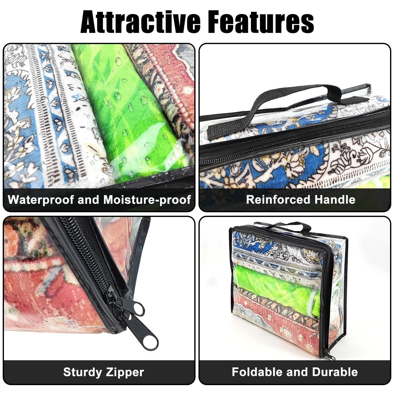 Hlimior 10 Pcs Extra Large Clear Travel Packing Cube,16 x 12 x 4 Clear Vinyl Zippered Storage Bags See Through Moving Bag Plastic Storage Bags PVC Multipurpose Pouch with Handle for clothing Storage