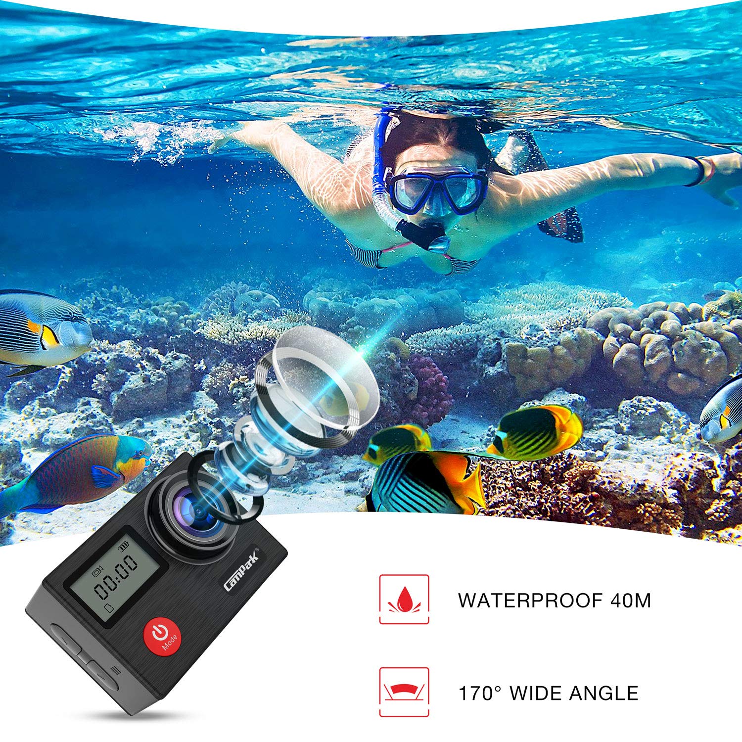 CAMWORLD Waterproof Action Camera 4k Underwater Camera,IPS Touch Screens,Anti- Shaking EIS,170° Wide Angle,20MP Photos,131FT Waterproof Sport Cameras with WiFi & Remote Control