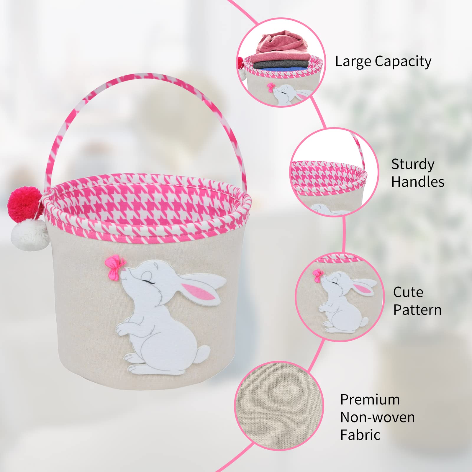 Cute Basket Storage, Empty Canvas Basket Bin with Handles, Collapsible Storage Organizer, Large Foldable Bucket Bags for Boys & Girls, Clothes, Toys, Gift Basketsā¦