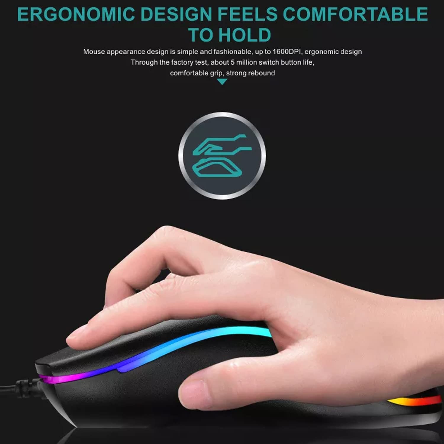 EXHNLE Gaming Keyboard and Mouse Combo with Headset, Backlit 7 Colors Keyboard, Wired Gaming Mouse, 104 Keys Keyboard Mouse (Color : Black)
