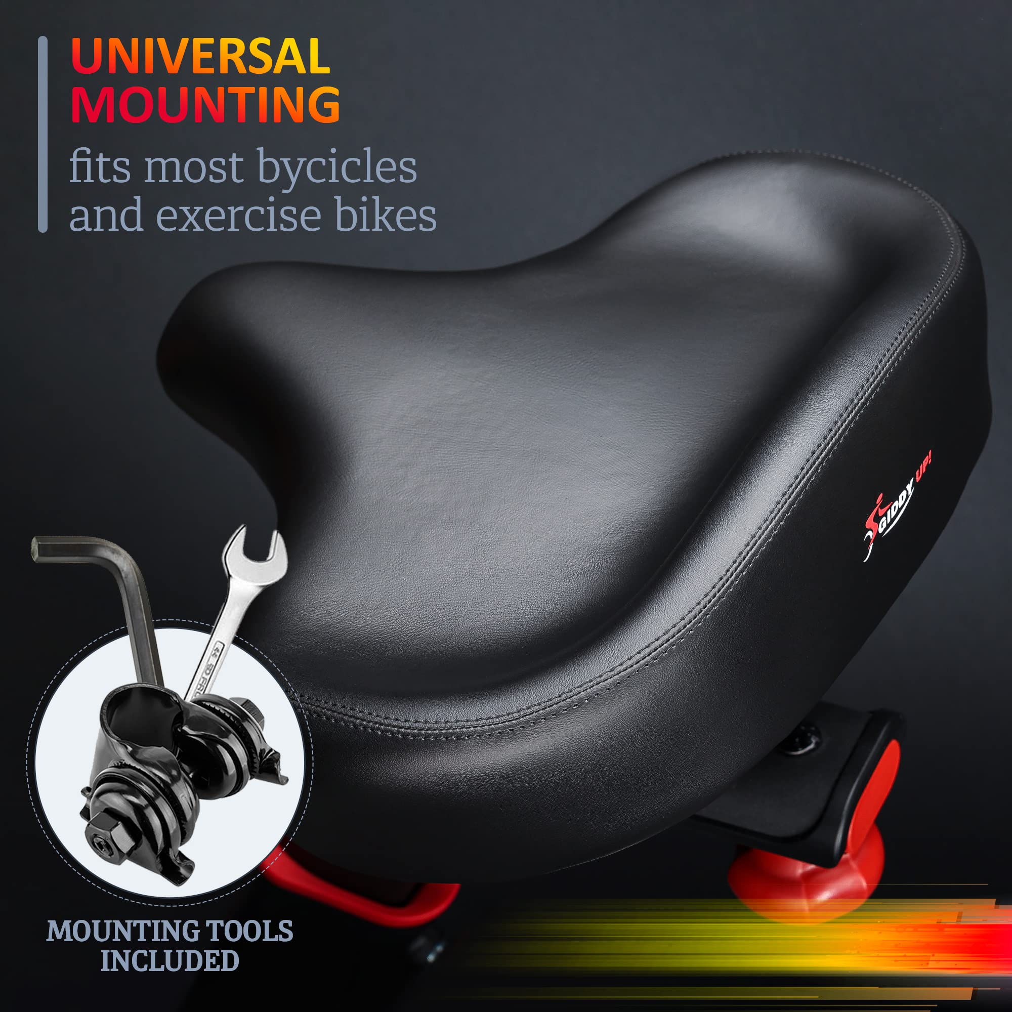 Comfortable Bike Seat Replacement - Wide Bike Saddle Memory Foam for Men Women - Universal Fit Indoor Outdoor