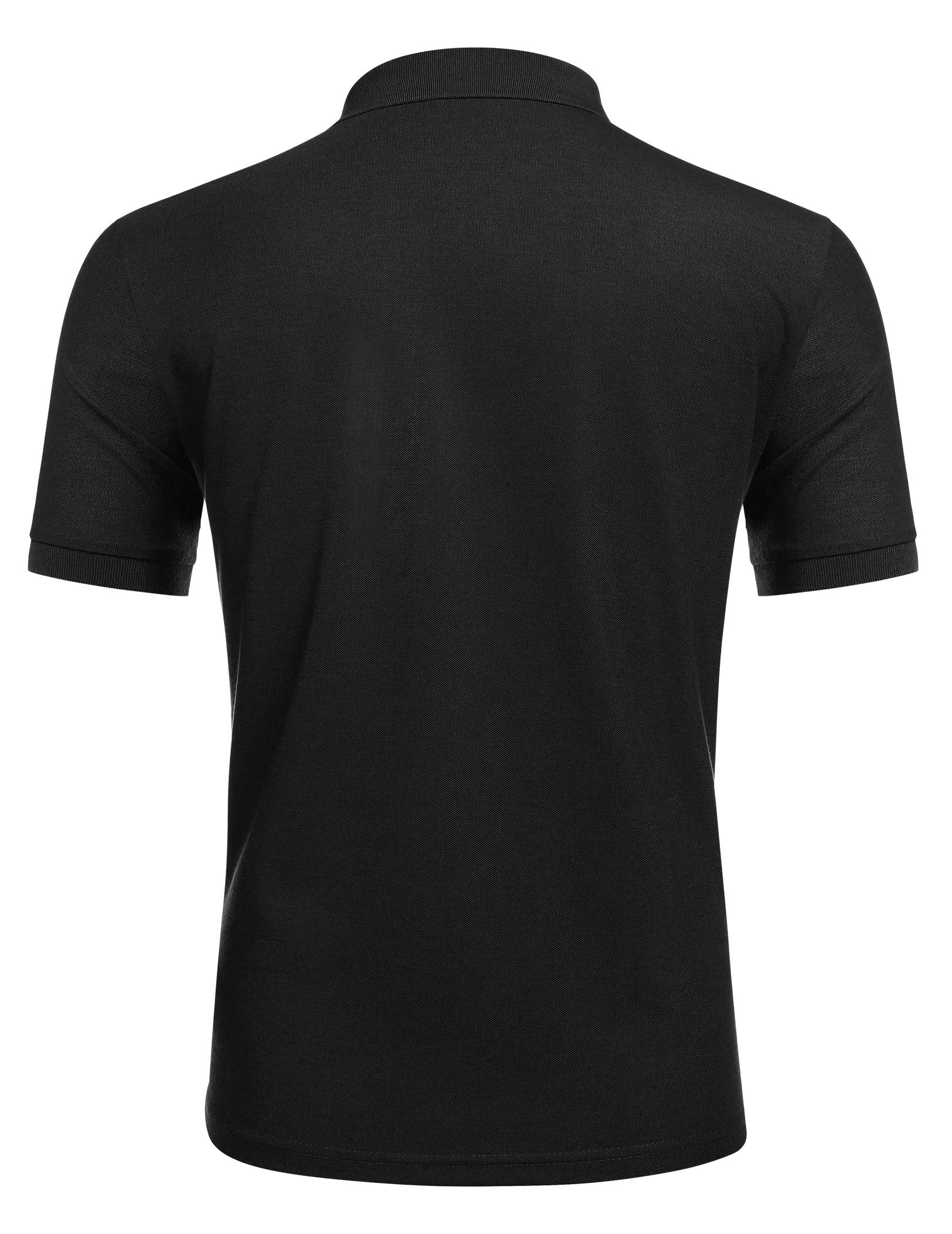 COOFANDY Men's Short Sleeve Front Zipper Polo Shirts Uniform Fitted Pique Polo Shirts Black