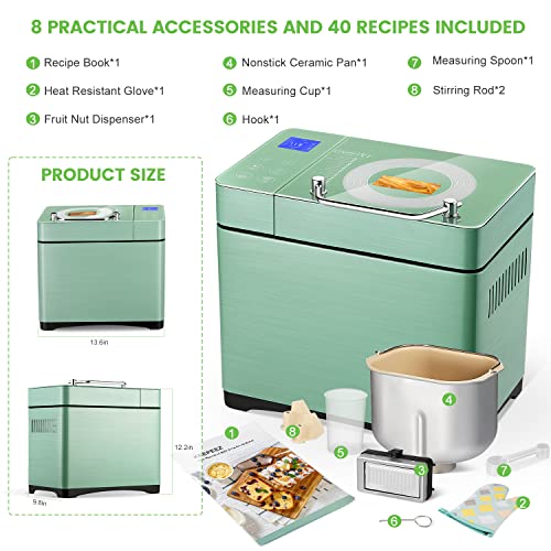 KEEPEEZ 2.2LB Large Bread Maker Machine-Dual Heaters, 17-in-1 Breadmaker with Gluten-Free, Pizza Dough, Jam, Auto Nut Dispenser,Ceramic Pan&Touch Panel, 3 Loaf Sizes 3 Crust Colors,15H Timer,Recipes