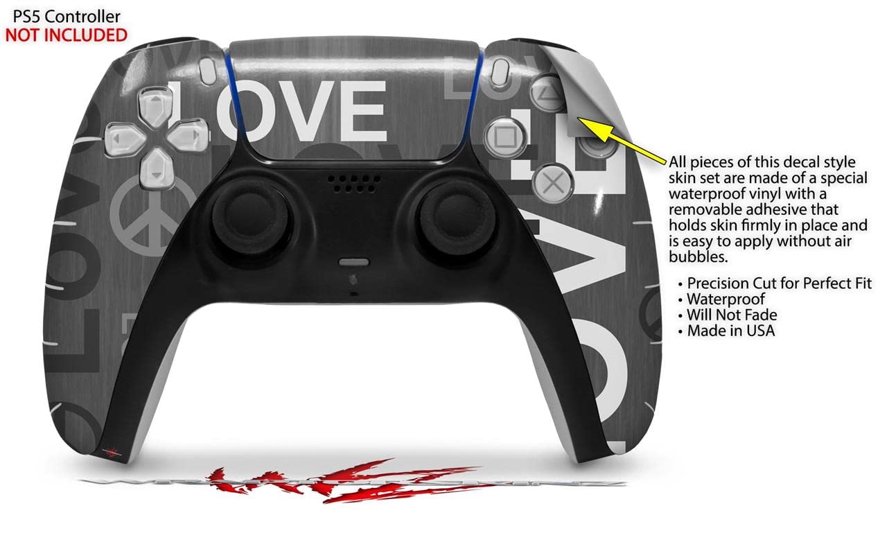 WraptorSkinz Skin Wrap compatible with Sony PS5 DualSense Controller Love and Peace Gray (CONTROLLER NOT INCLUDED)