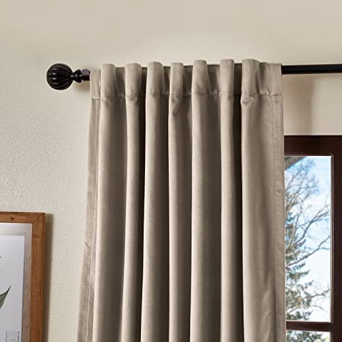 MARTHA STEWART Lucca Velvet Blackout Back Tab Window Curtain Panel Pair, 84", Linen, 84.00" x 50.00"