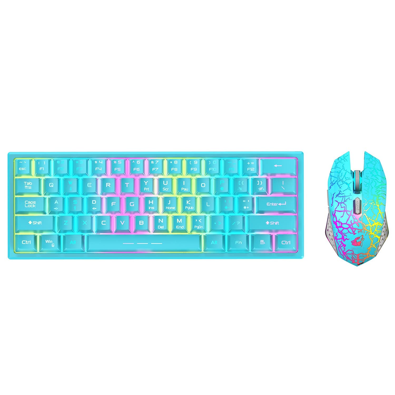 EXHNLE Gaming Keyboard and Mouse Combo, Ultra-Compact 62 Keys RGB Backlit Mini Keyboard, Lightweight Optical Mouse, RGB Wired Gaming Set for Gamer (Color : Blue)