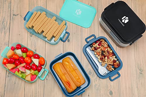 TWOKIWI Bento Box Adult Lunch Box – Lunch Containers for Adults – 7 Cup Bento Lunch Box with 3 Compartments & Fork, Microwave,Dishwasher & Freezer Safe (Ocean Blue)